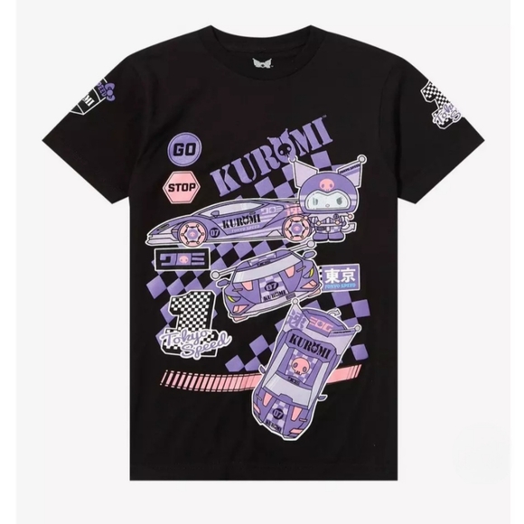 Hot Topic | Tops | Kuromi Racing Collage Boyfriend Fit Girls Tshirt ...